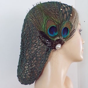 2 Pc. Green Snood Hair Net Head Cover . Long Hair . Gold Beads . Double ...