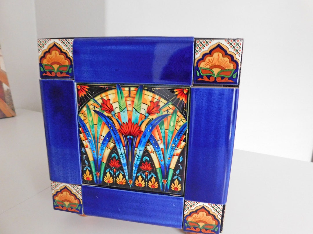 Mexican Wood Talavera Tile PLANTER Box Bun Feet . 5 in 1 Uses ...