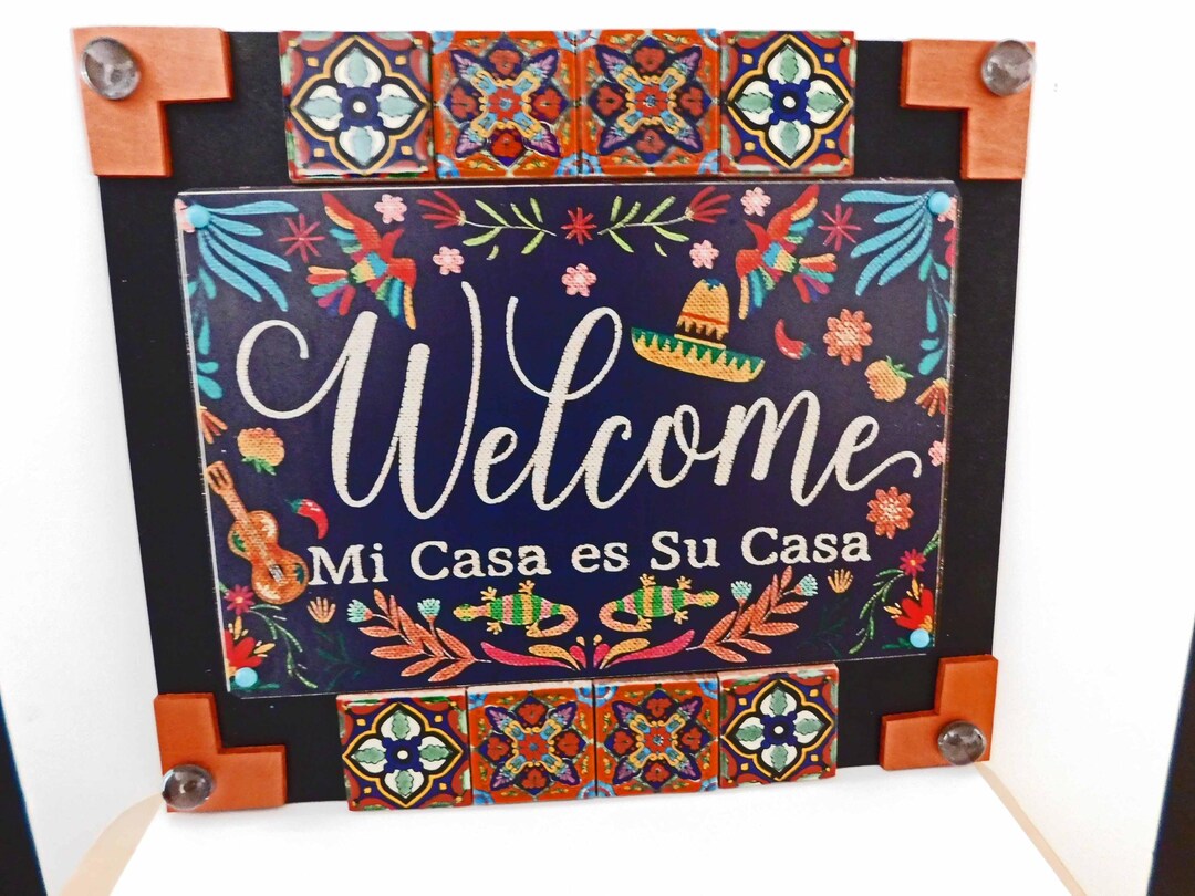 Welcome Tile Wood House Sign . Talavera Tiles . Gift . Shelf Art ...