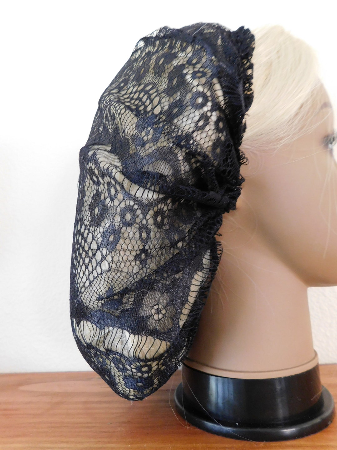Fitted BLACK CHANTILLY Lace Fashion Hair Snood . Fits Most . Adjustable ...