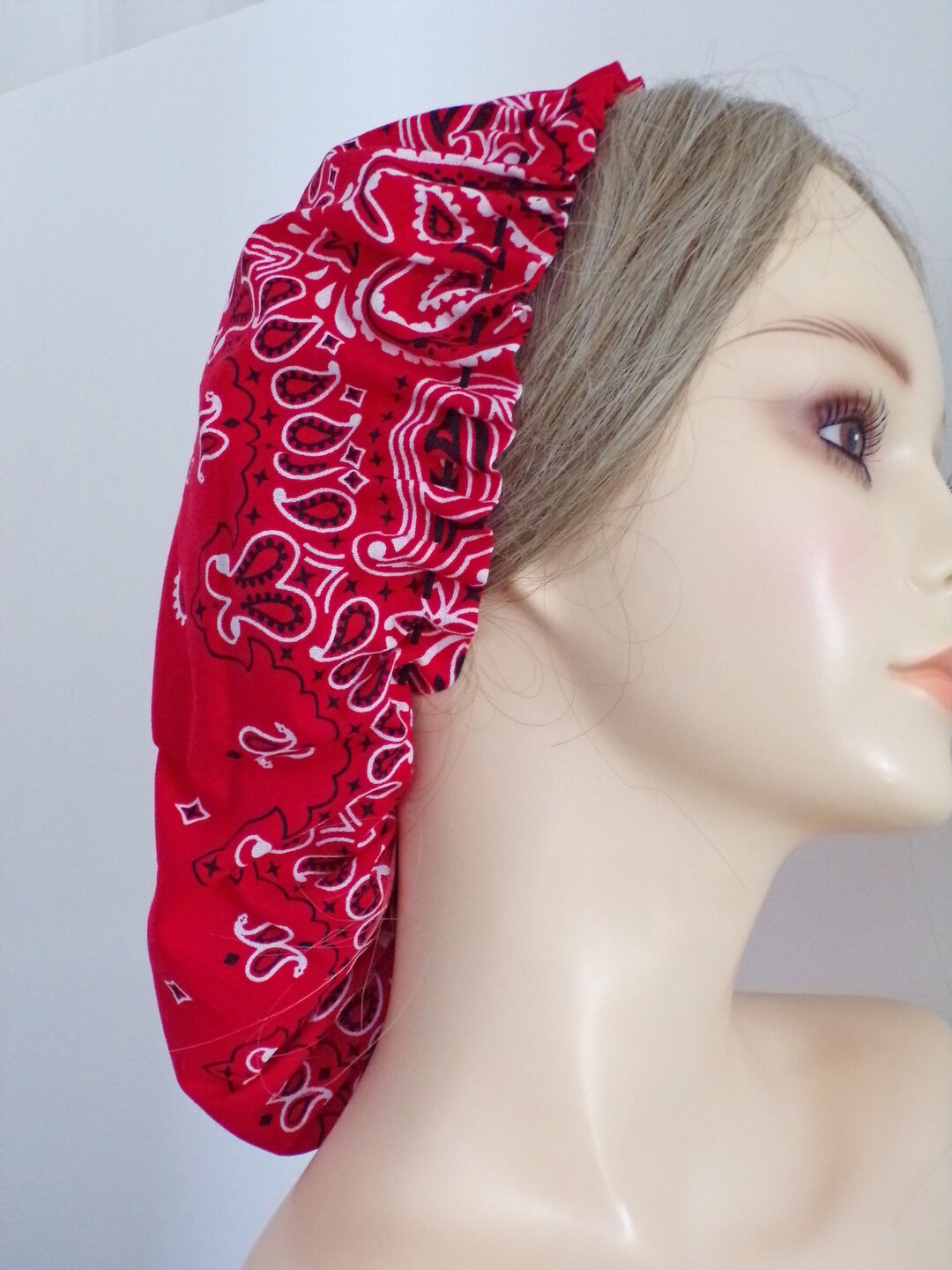 EXCLUSIVE Fitted Adjustable Bandana Fabric Head Hair Snood Cover . Fits ...
