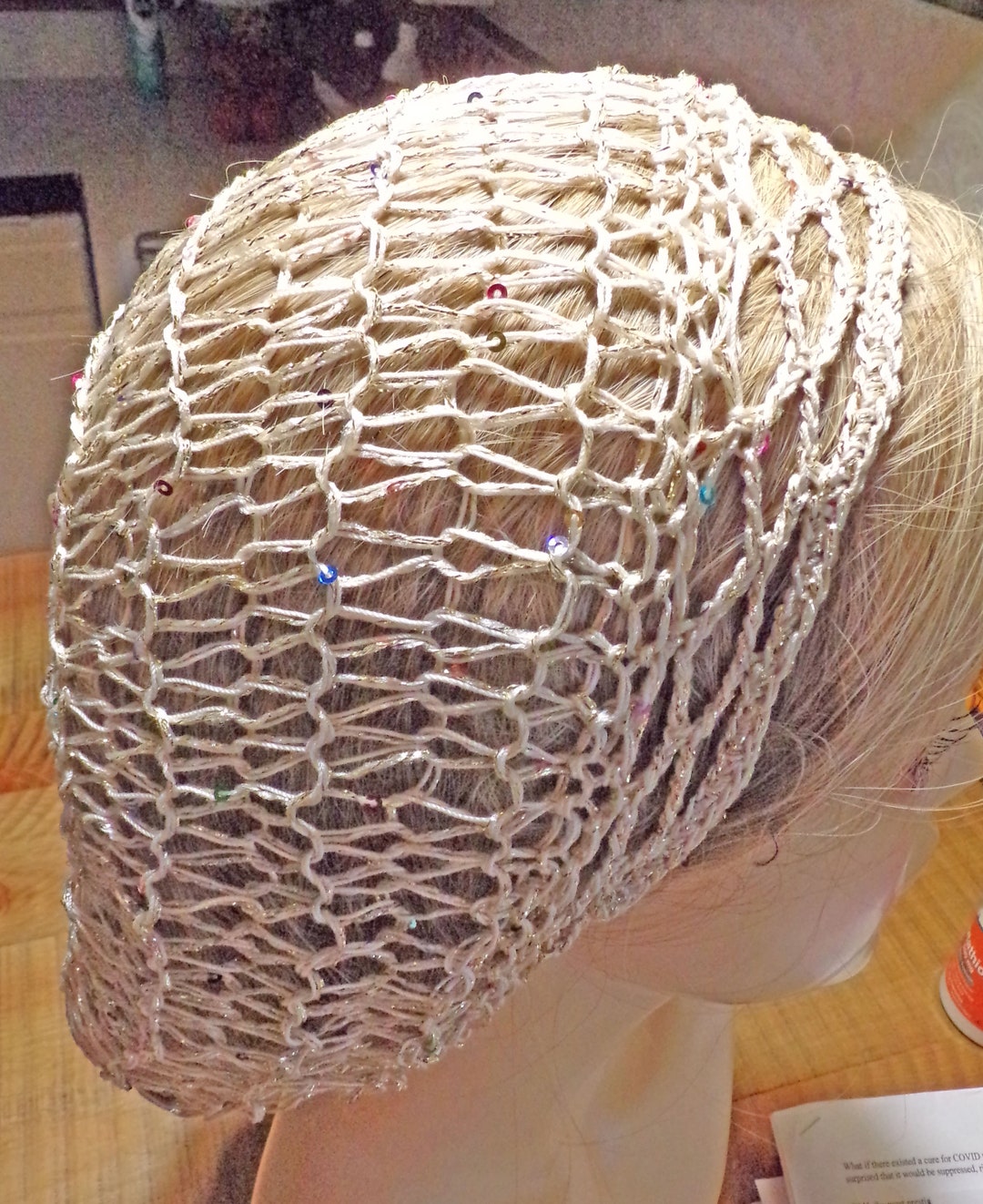 Gold Hair Net Snood Head Cover . Fits Most . Multi Color Sequins ...