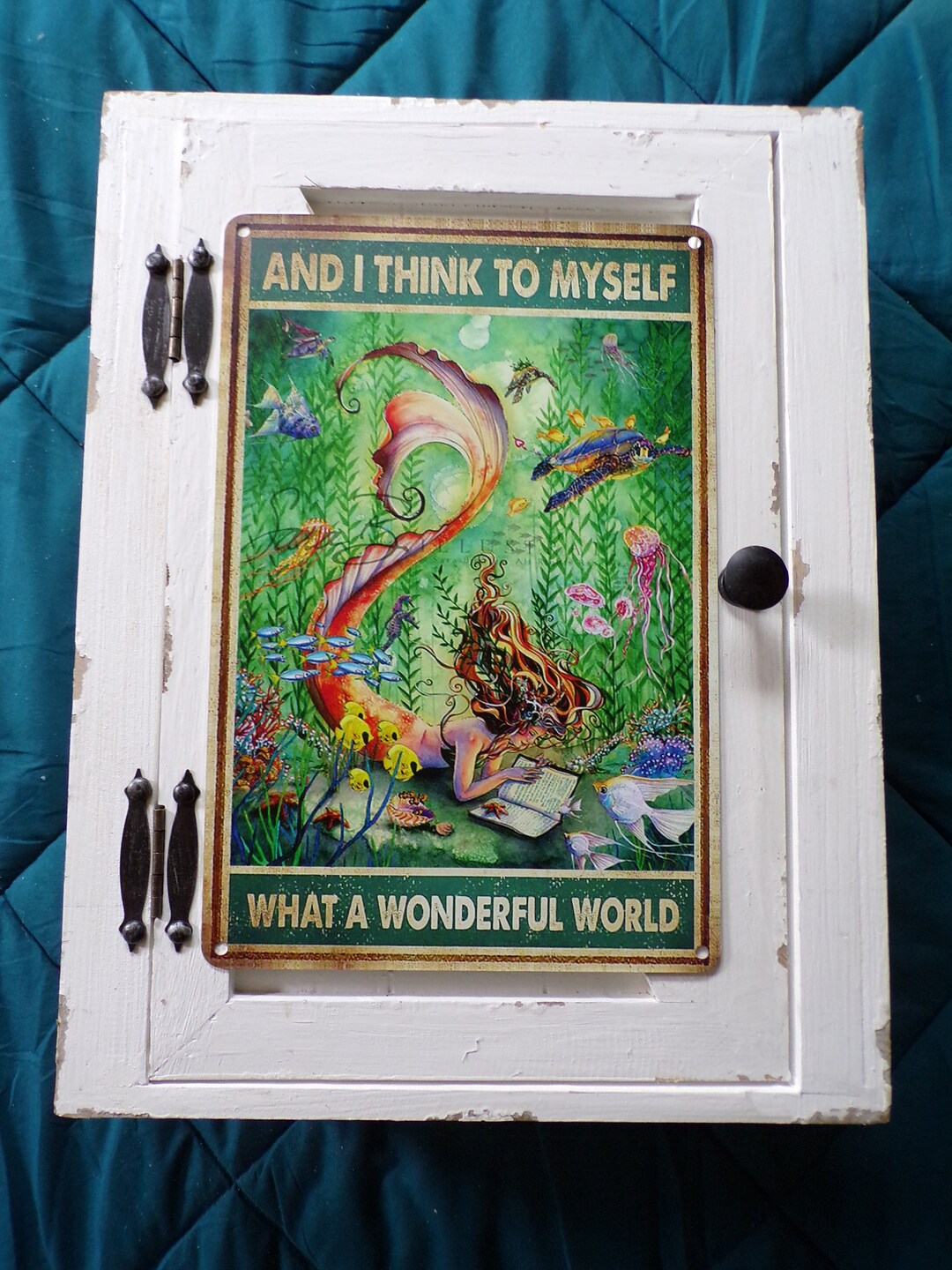 Mermaid Wood Wall Cabinet . Bathroom Kitchen Storage Distressed ...