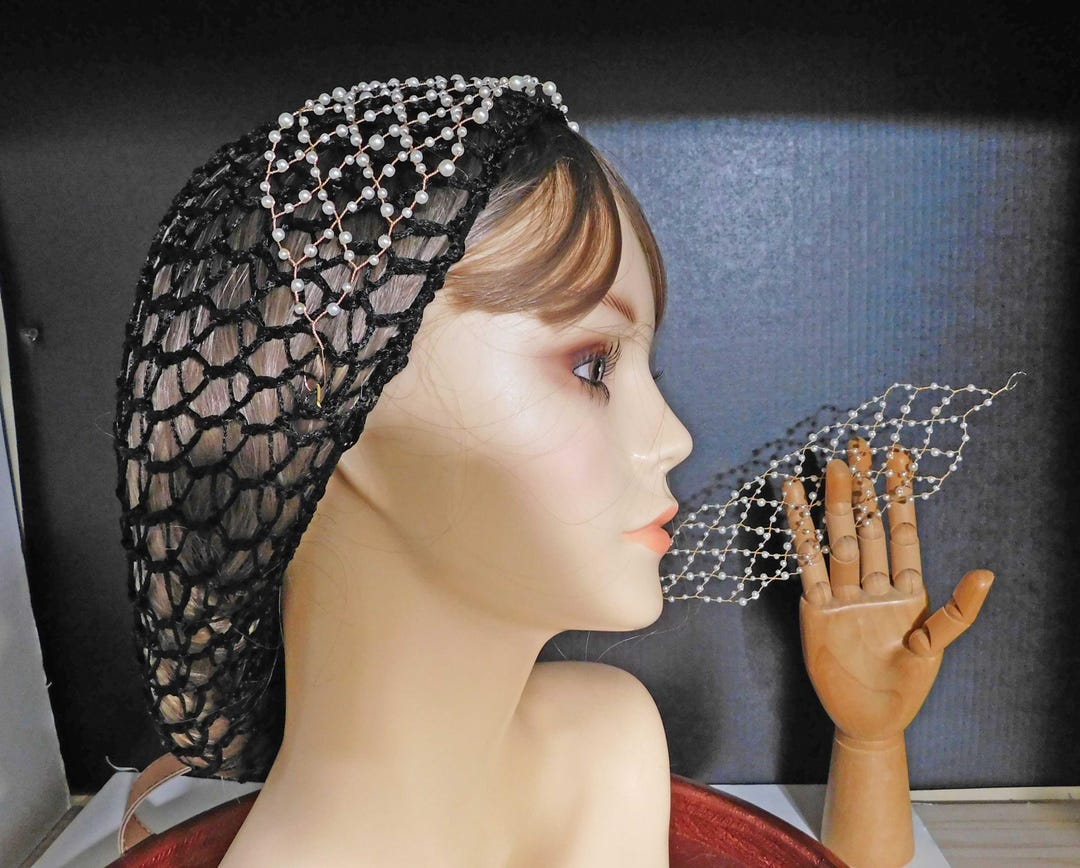 BLACK 2 Pc Hair Net Snood Head Cover . Fits Most . Incl Removable ...