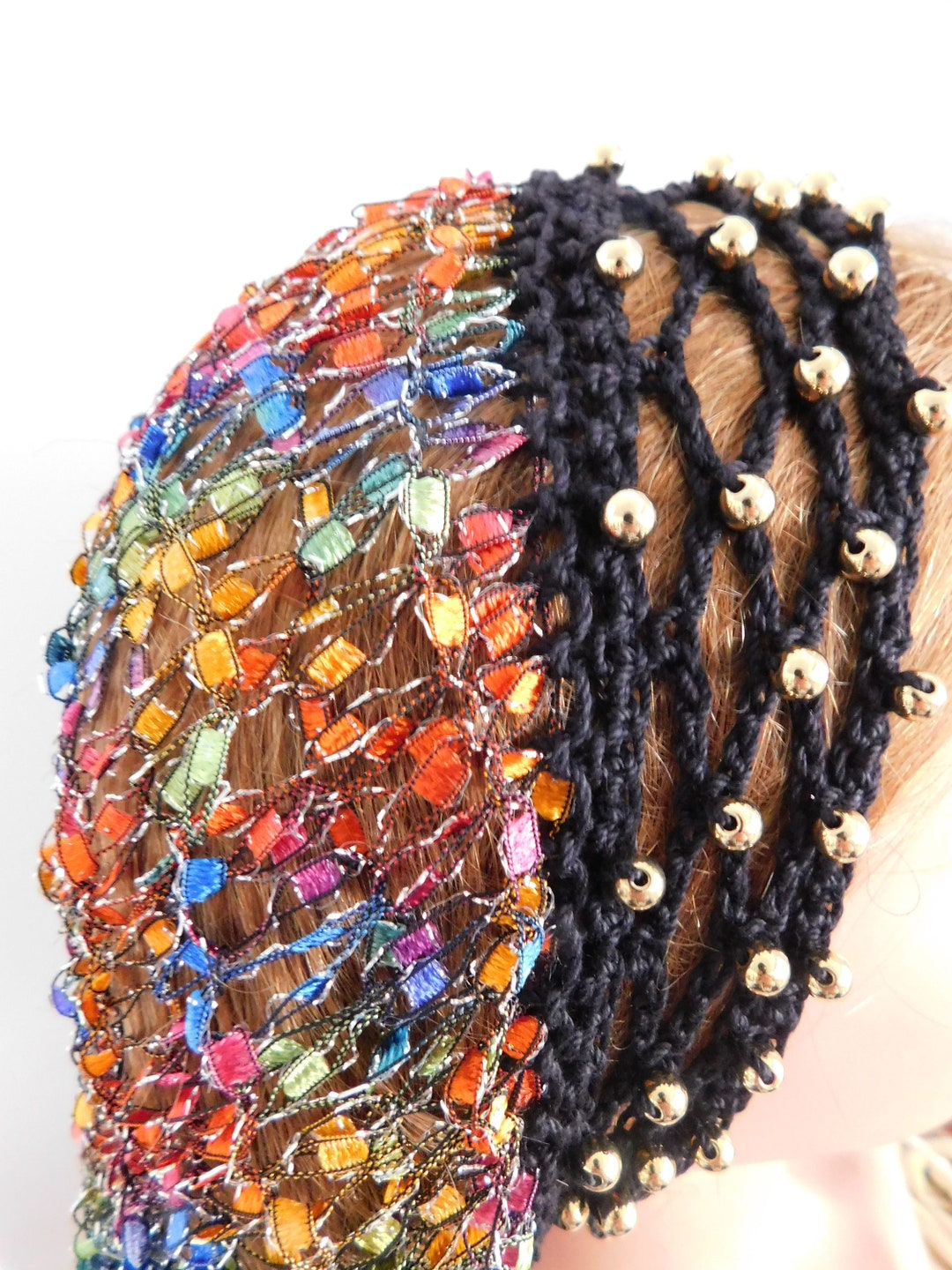 Gold Beaded Hair Net Snood Head Cover . Fits Most . Sparkly Glitz ...