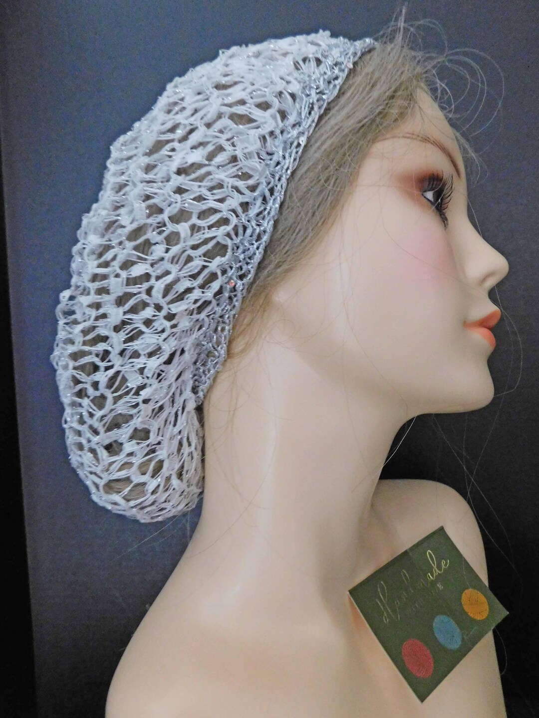 Glistening White Silver Hair Net Snood Head Cover . Fits Most . Sparkly ...