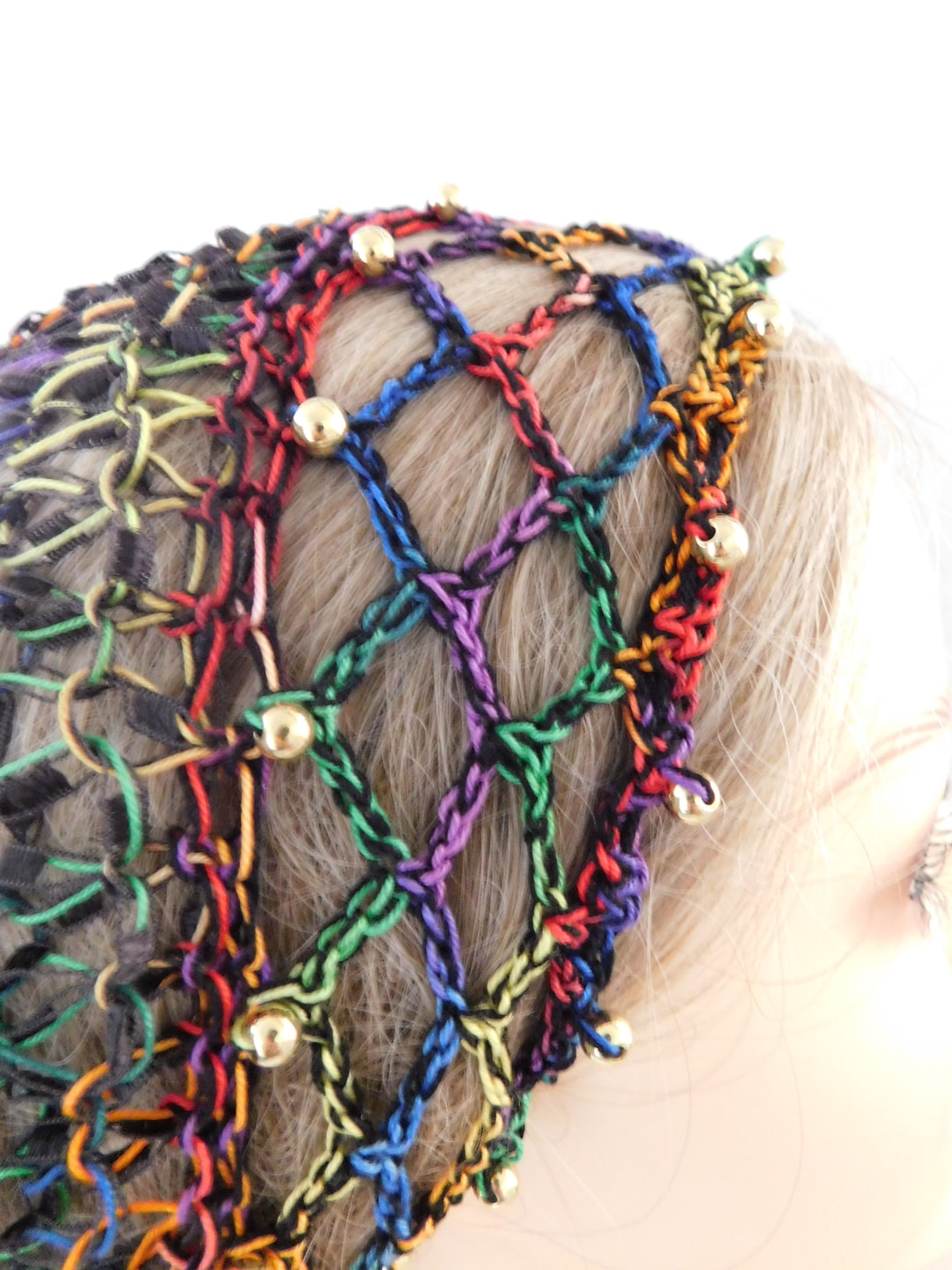 Gold Beads Multi Color Hair Net Snood Head Covering . Fits Most ...