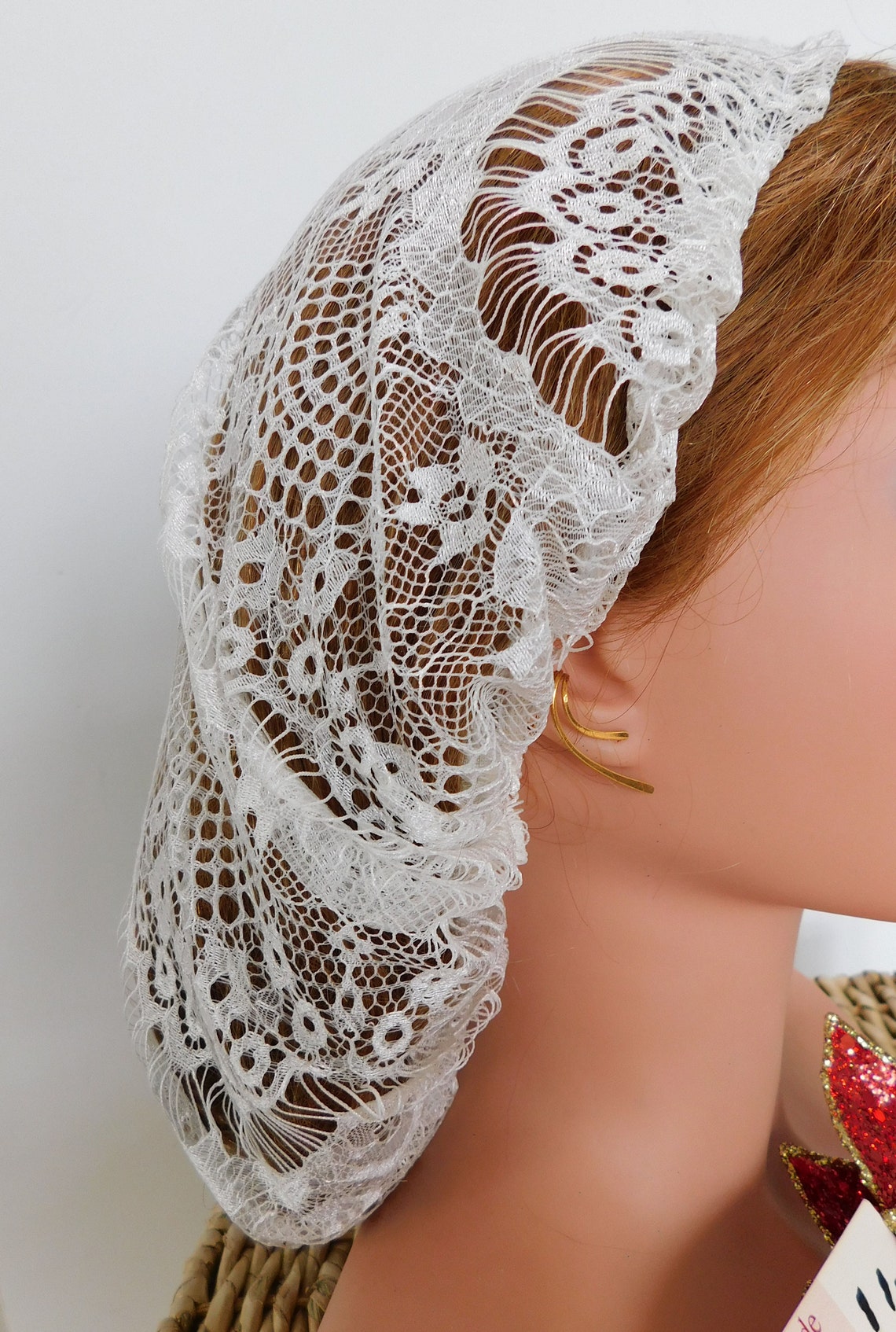 IVORY CHANTILLY LACE Hair Snood Net . Exclusive . Fitted Head | Etsy