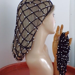 BLACK PEARL Fitted . Hair Snood Net Head Cover . Adjustable . Stretchy ...