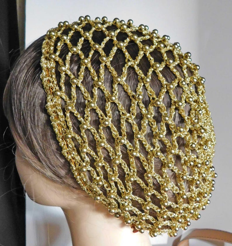 Gold Beaded Hair Net Snood Head Cover . Fits Most . MAX SPARKLY ...