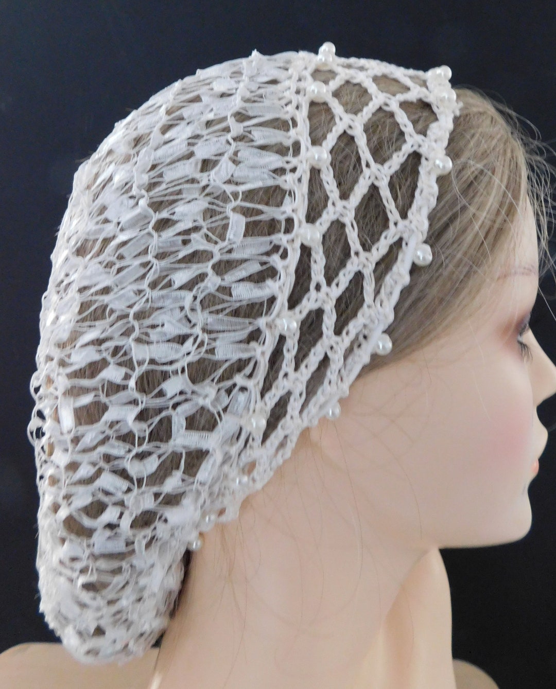 Off-white PEARL Hair Net Snood Head Covering . Fits Most . Adjustable ...