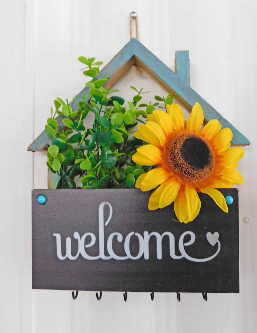 Hanging Welcome Mail + Files + Storage Holder Flower Box | Wood | Faux ...