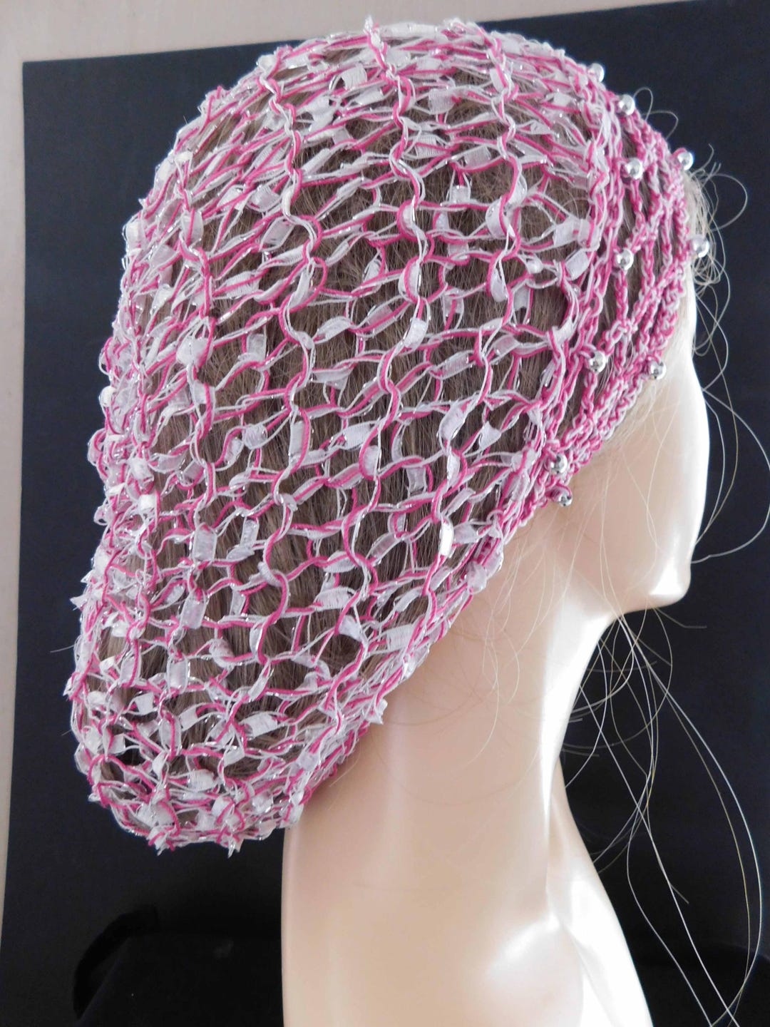 BEADED Metallic Hair Net Snood Cover | Fits Most | Sparkly | Silver ...