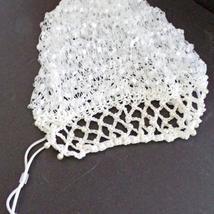 WHITE Crocheted PEARL Lace Hair Net Snood Head Covering . Adjustable ...