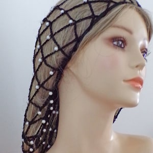 BLACK PEARL Fitted . Hair Snood Net Head Cover . Adjustable . Stretchy ...