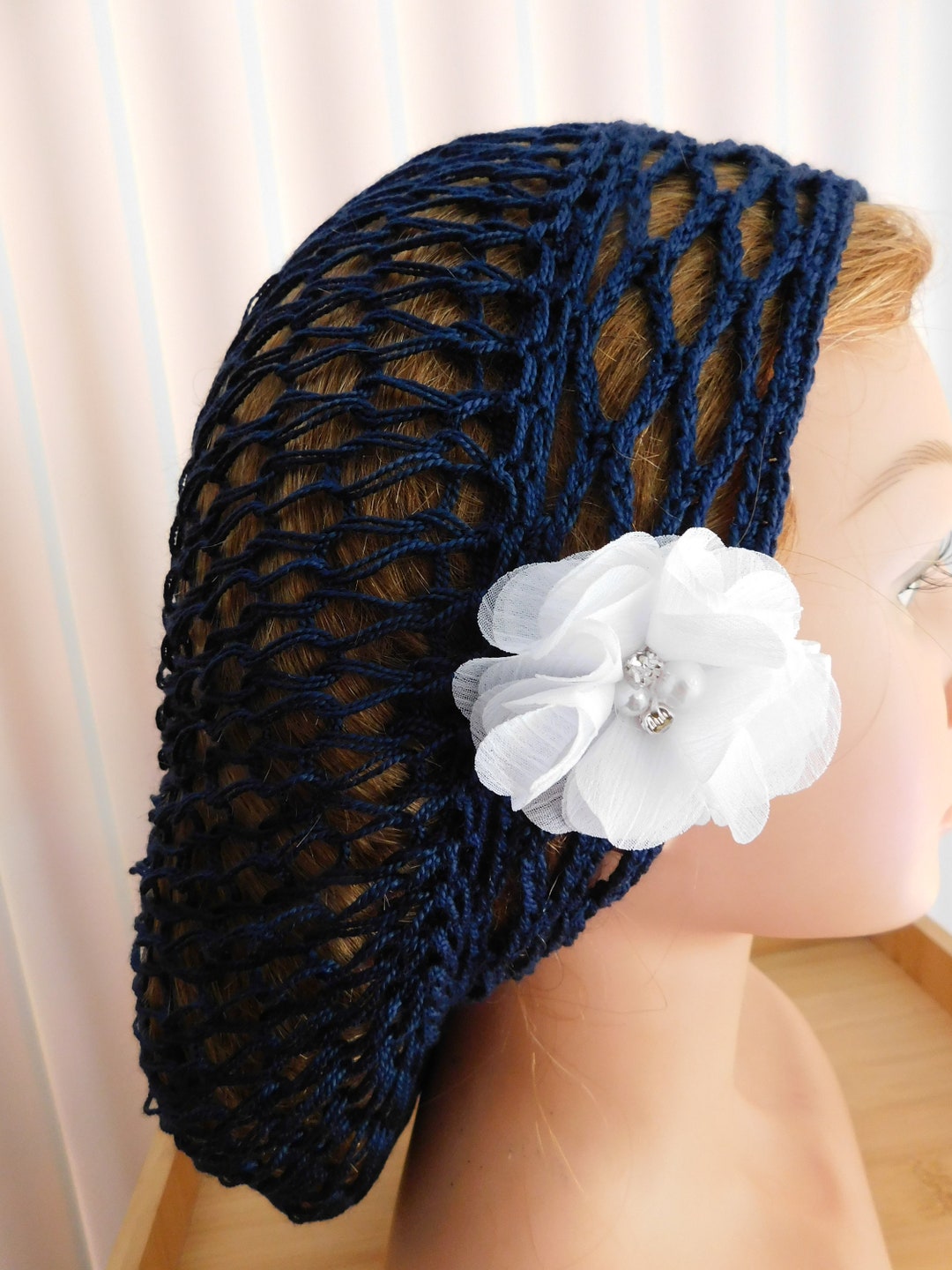 NAVY BLUE Hair Net Snood Head Covering . Fits Most . Double Stranded ...