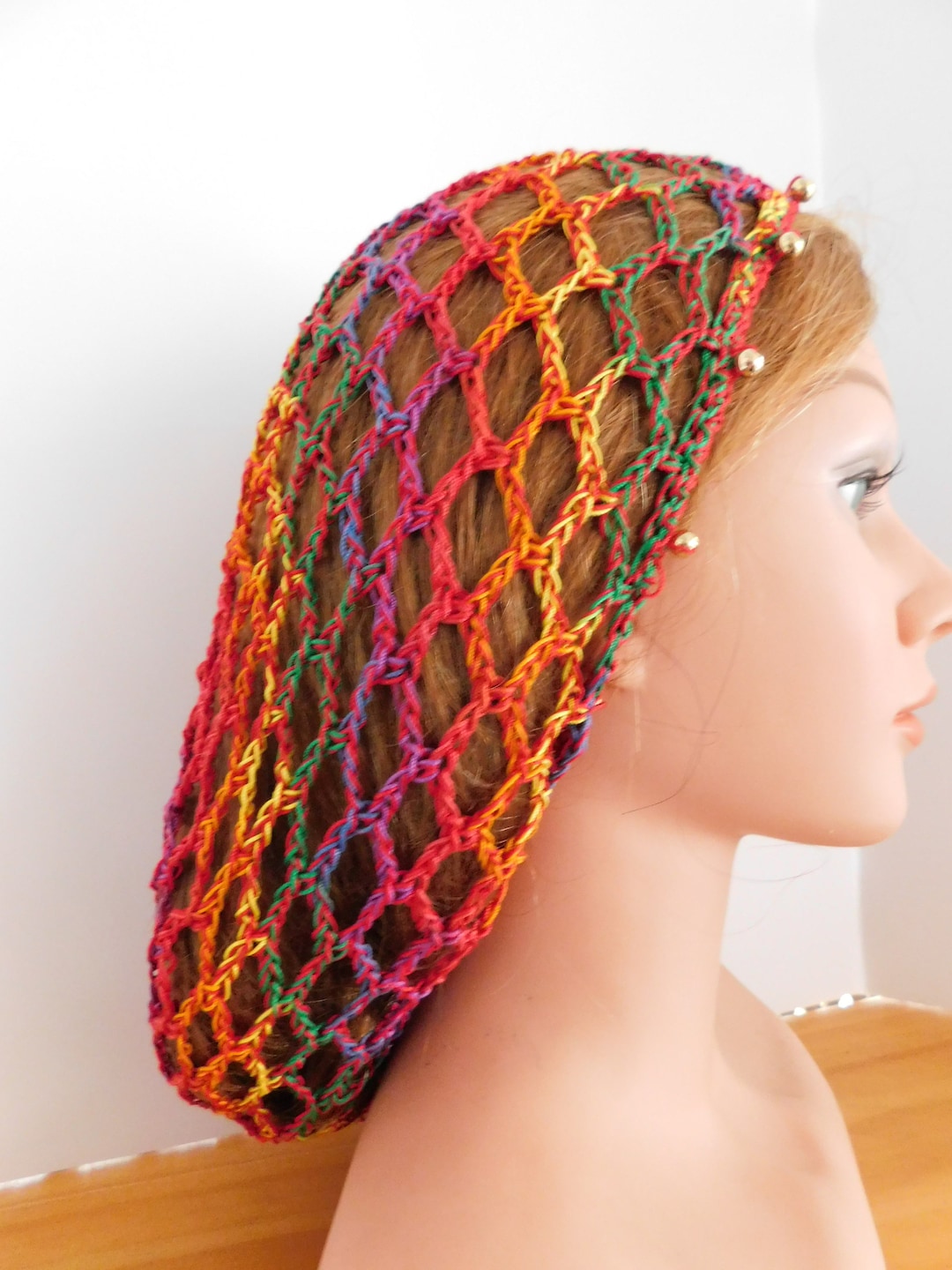 SALE ! BEADED Hair Net Snood Head Covering . Fits Most. Double Stranded ...
