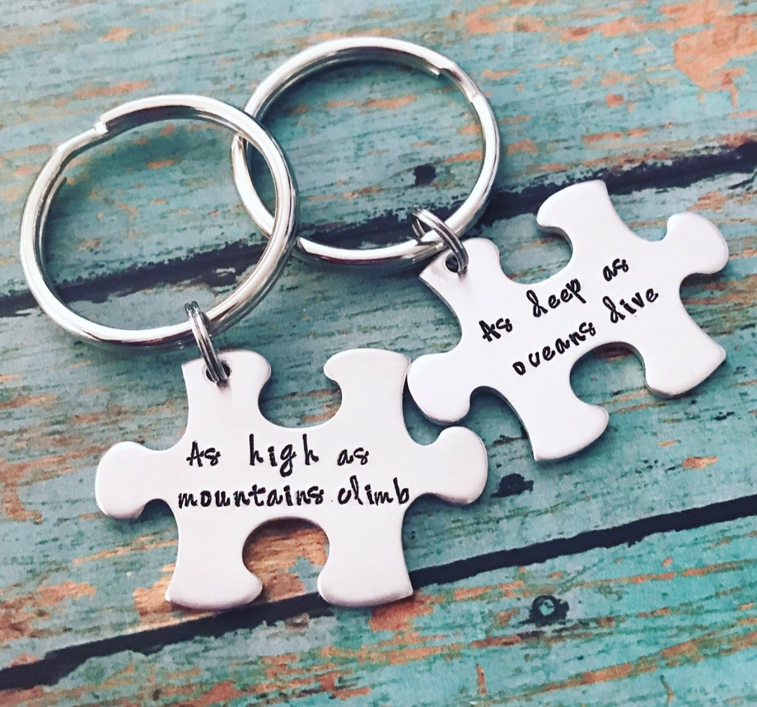 Custom Handstamped Puzzle Piece Keychain, Couple Matching Keychain Set ...