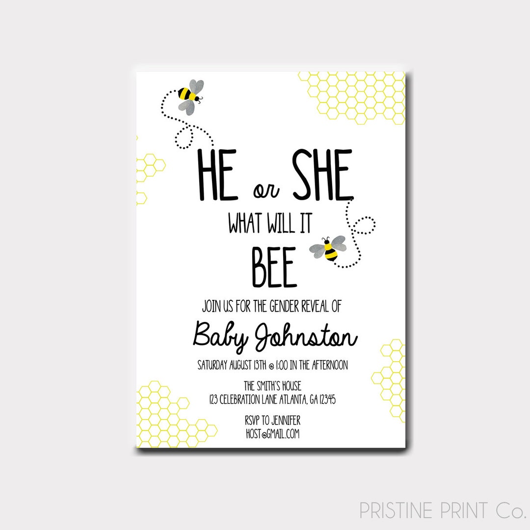 Digital File Bumble Bee Gender Reveal Invitation What Will It Bee Invitation Bee Invitation Etsy