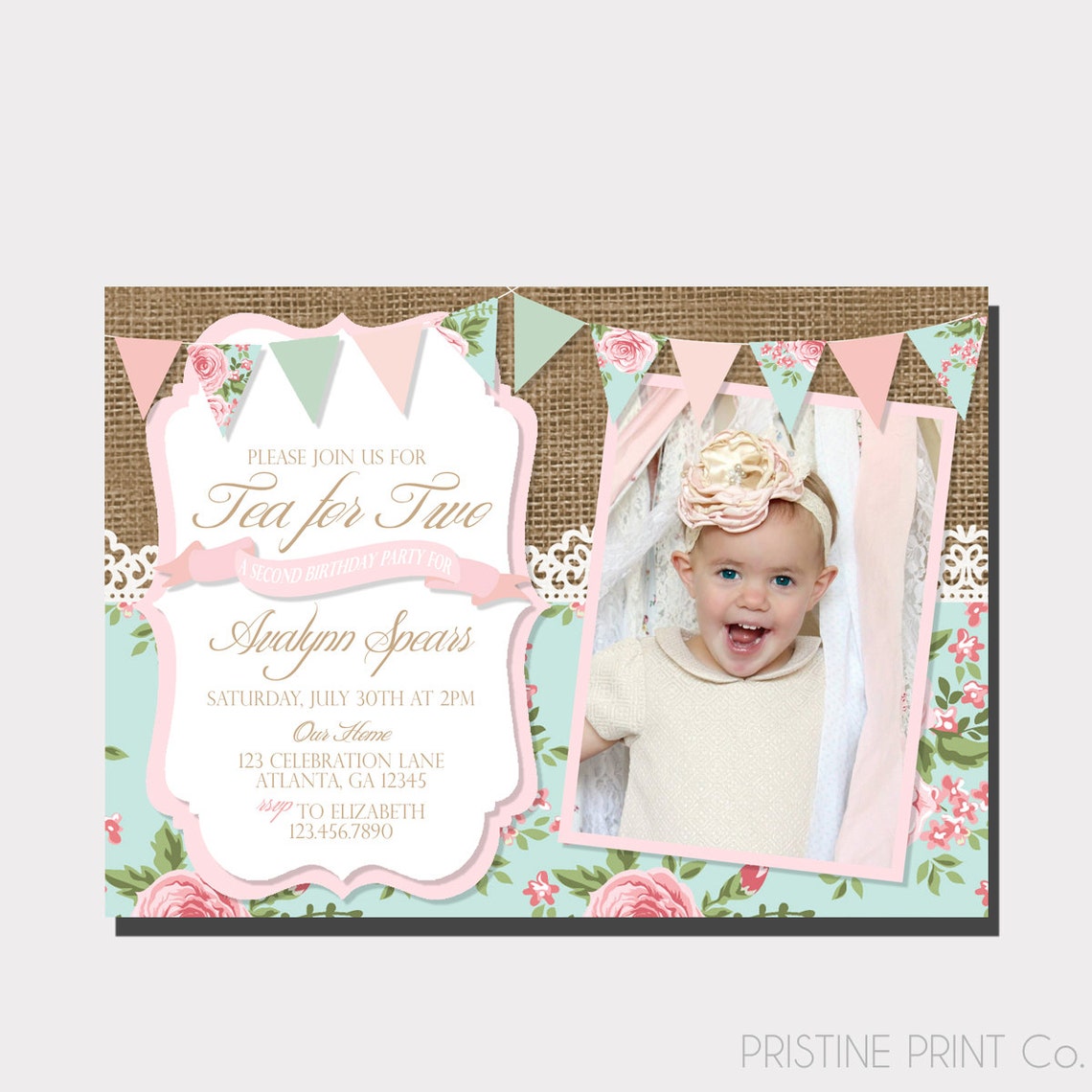 Shabby Chic Birthday Invitation Tea Party Birthday | Etsy