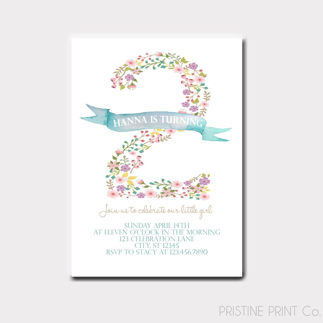 DIGITAL FILE Floral Number Birthday Invitation Floral Birthday ...