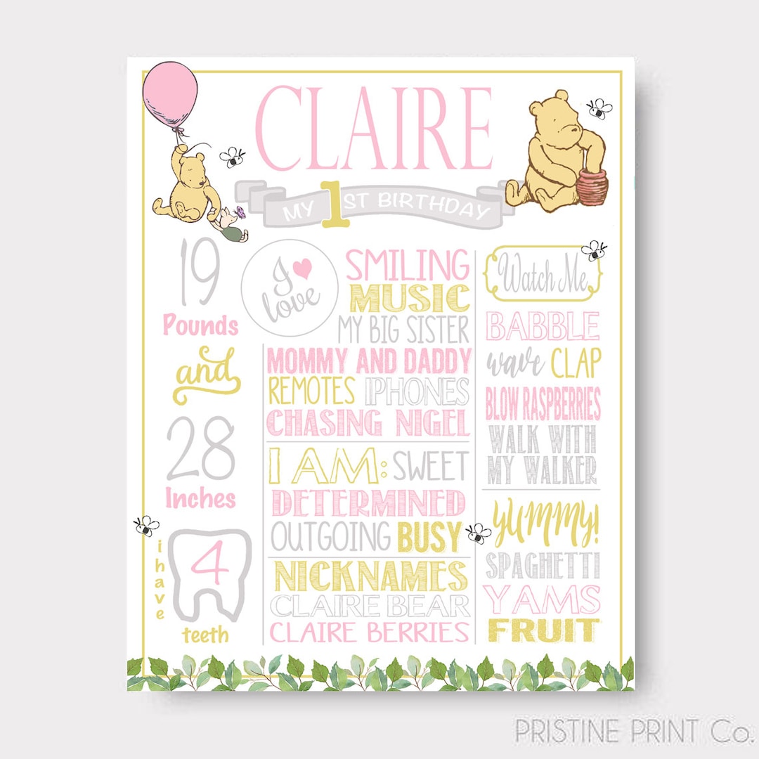 Winnie the Pooh Chalk Board | Winnie the Pooh Birthday Stats | Winnie ...
