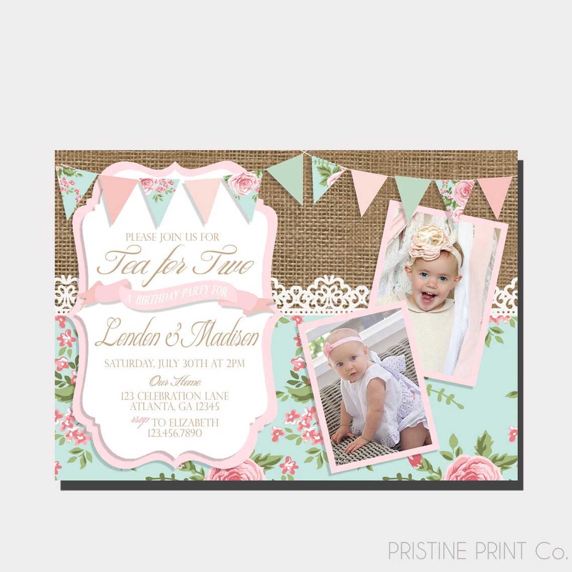 Shabby Chic Birthday Invitation Tea Party Birthday | Etsy