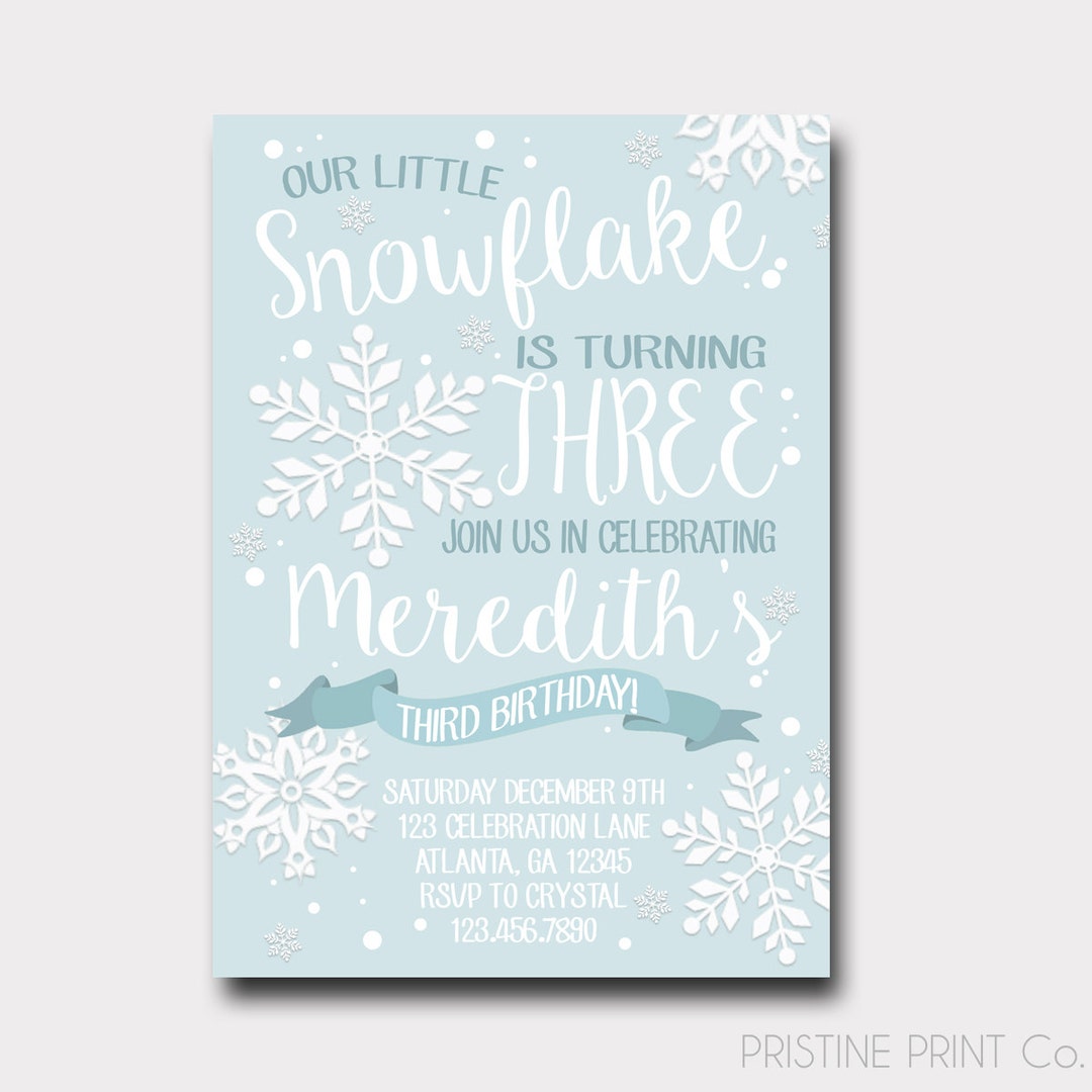 DIGITAL FILE Snowflake Birthday Invitation Our Little Snowflake Winter ...