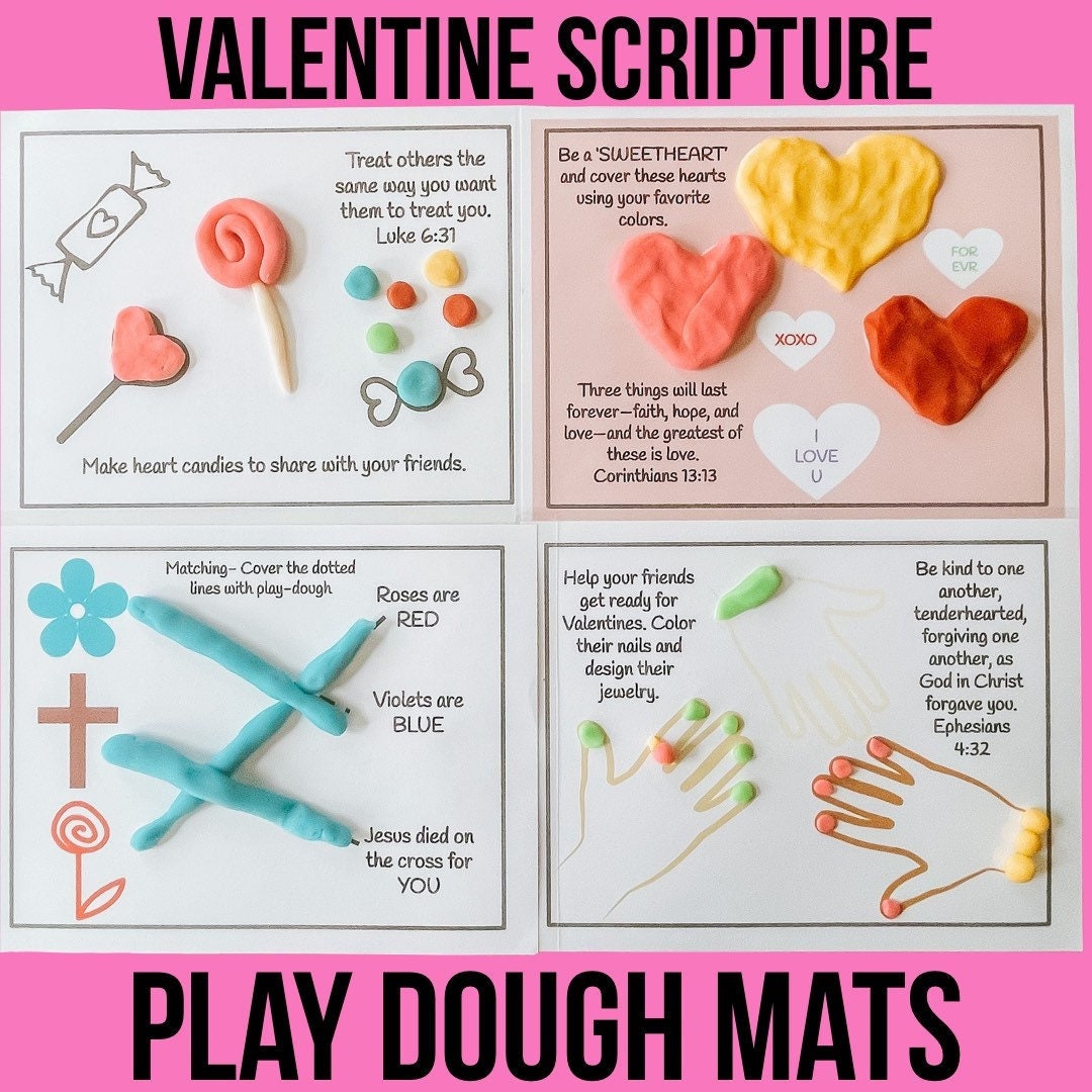 Valentine Play Dough Mats, Bible Playdoh Mats, Bible Scripture Play ...