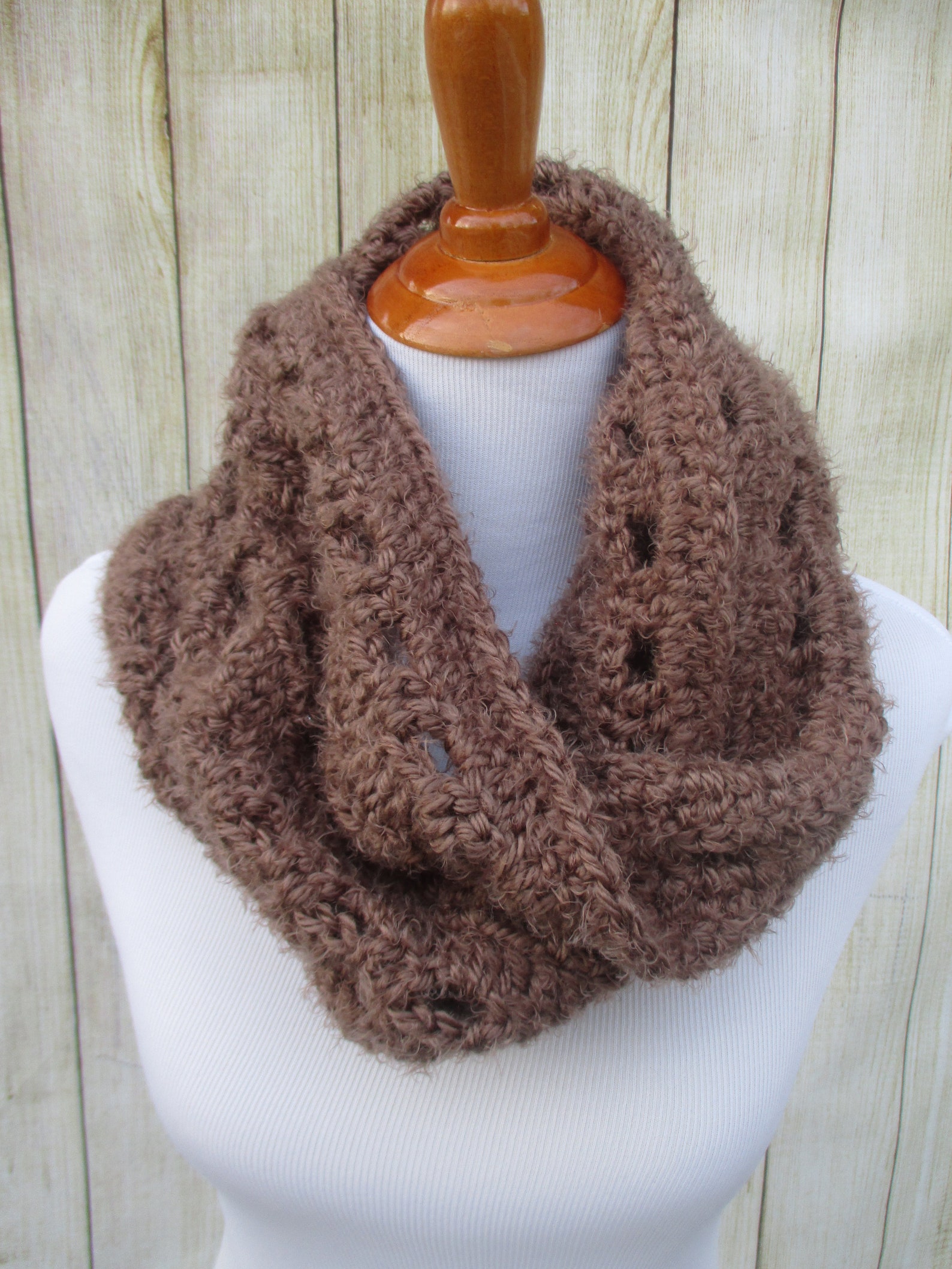 Crochet Cowl Scarf, Brown Cowl, Crochet Brown Scarf, Crochet Neck ...