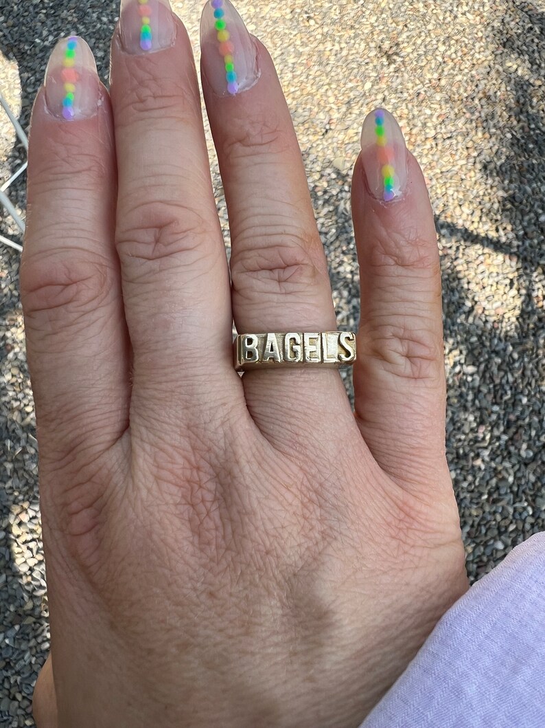 BAGELS Word Ring - Handmade Metal Ring in Jewelers Brass or Sterling ...