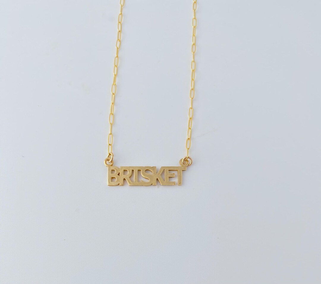 BRISKET Word Pendant - Handmade Metal Pendant in Jewelers Brass or ...