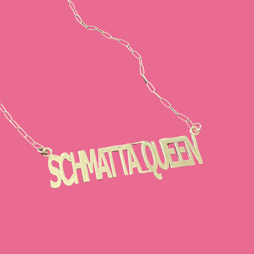SCHMATTA QUEEN Word Pendant - Handmade Metal Pendant in Jewelers Brass ...