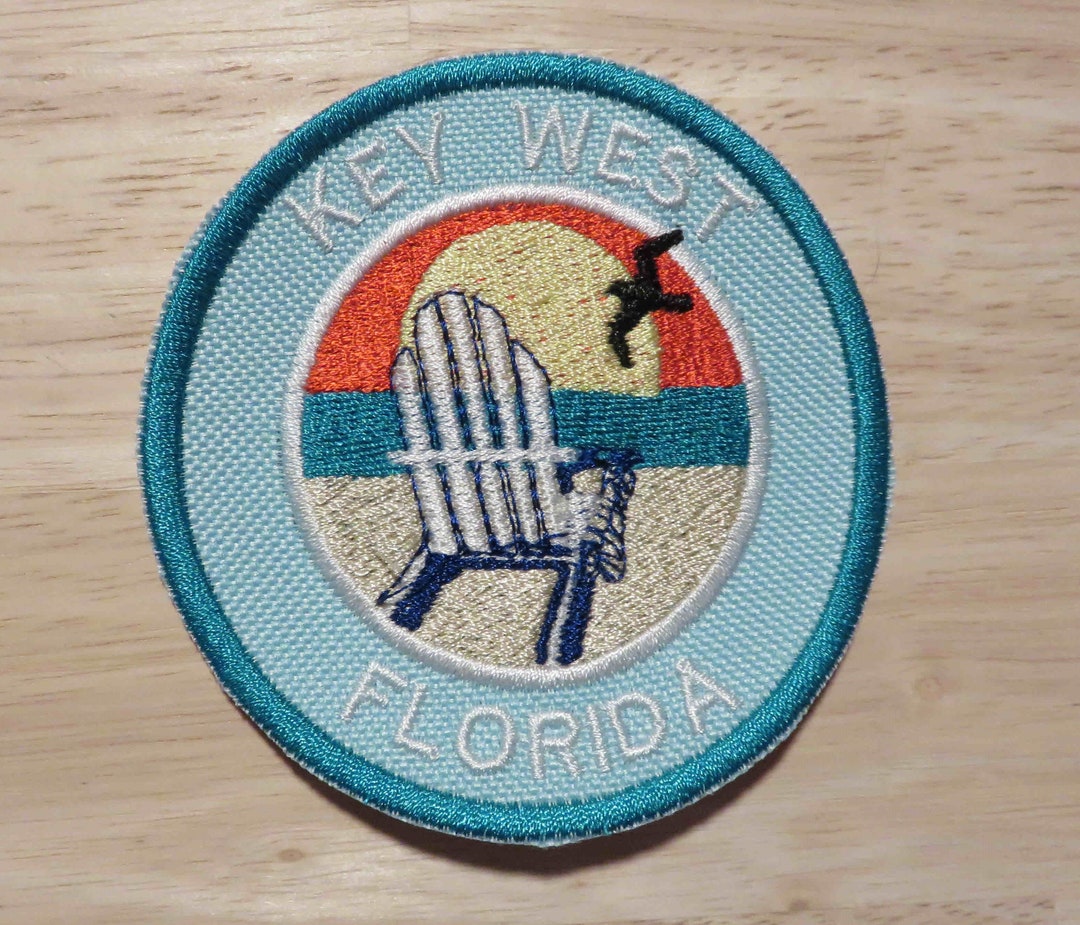 Key West Chair, Beach, Iron on Patch, Vacation, Souvenir Patch, Sunset ...