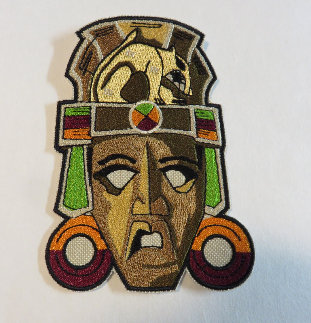 Mayan Mask, Iron on Patch, Embroidered, Jaguar, Central America, Jungle ...