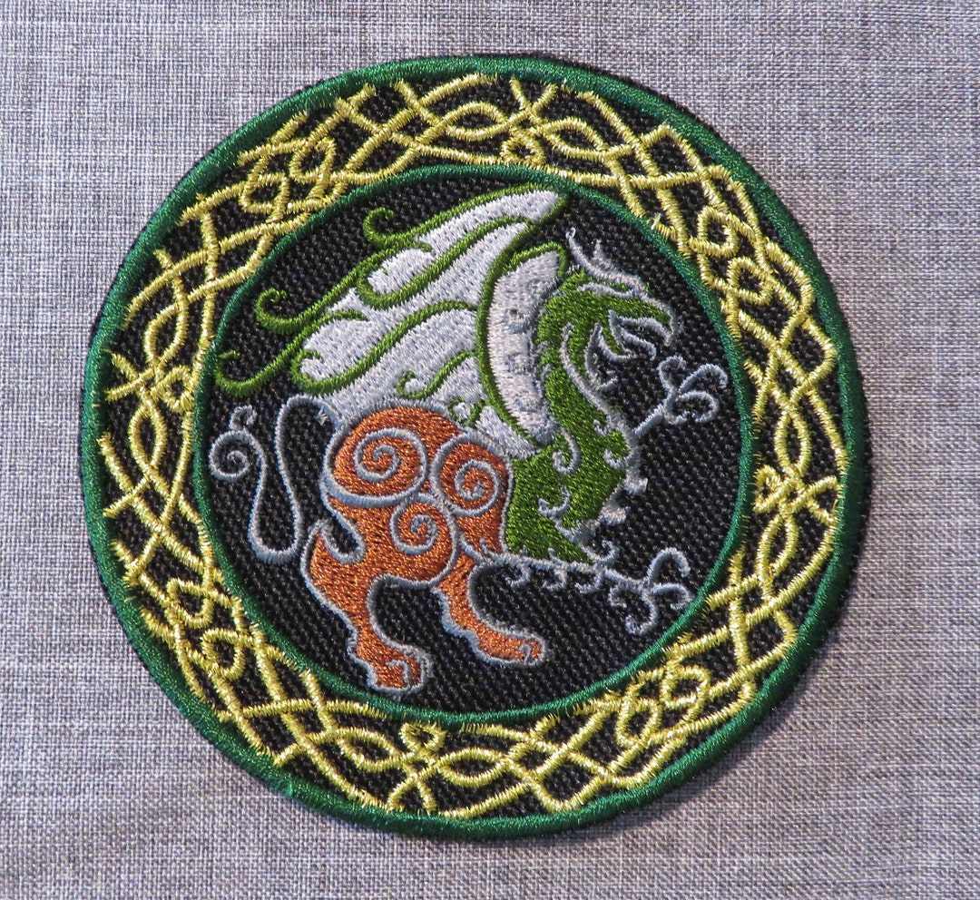 Celtic Griffin, Patch, Iron On, Embroidery, Emblem, Celtic Weave, Dane ...