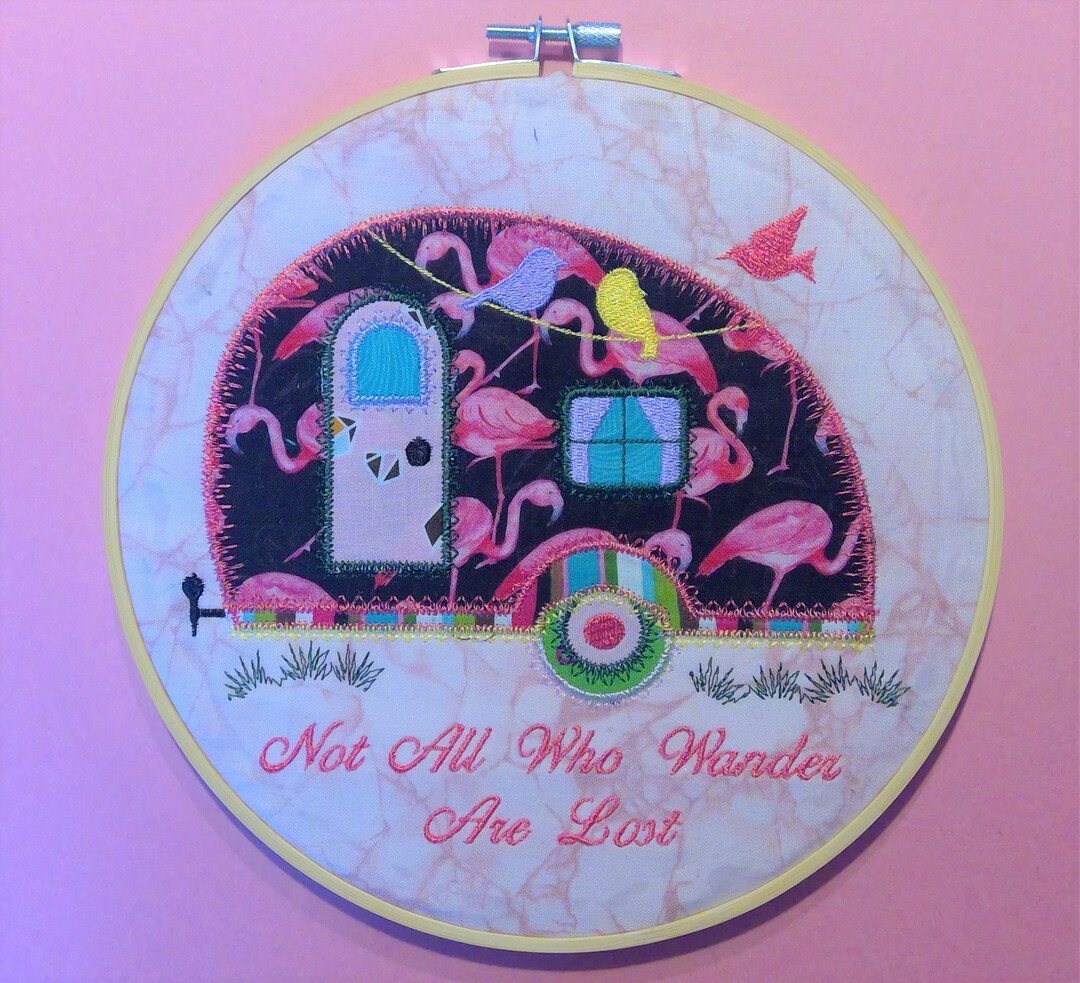 Camper, RV, Pink, Wall Decor, Flamingo Theme, OOAK, Embroidery Hoop Art ...