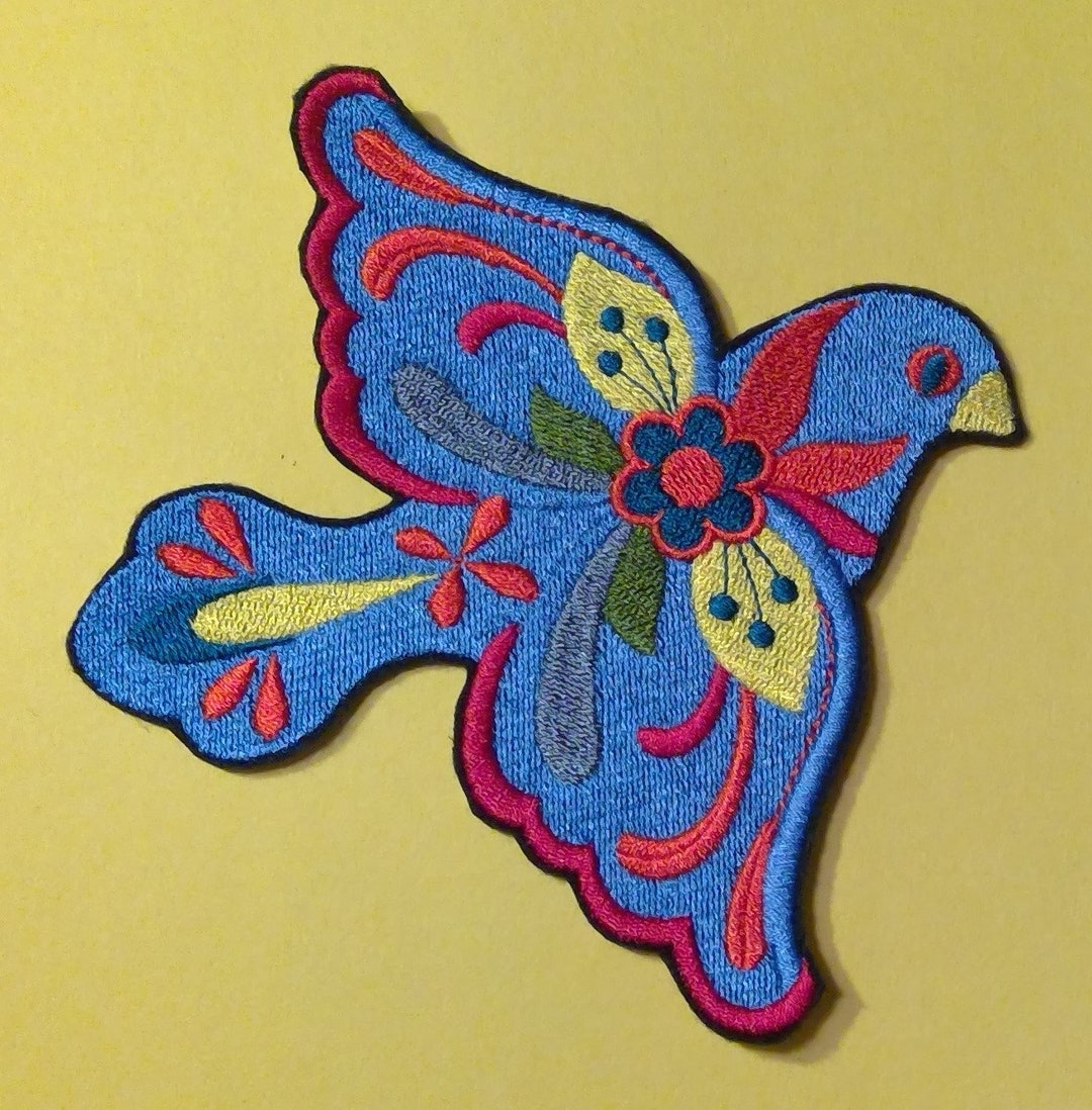 Bluebird Iron-on Patch, Talavera Style, Embroidered Folk Art, Mexico ...