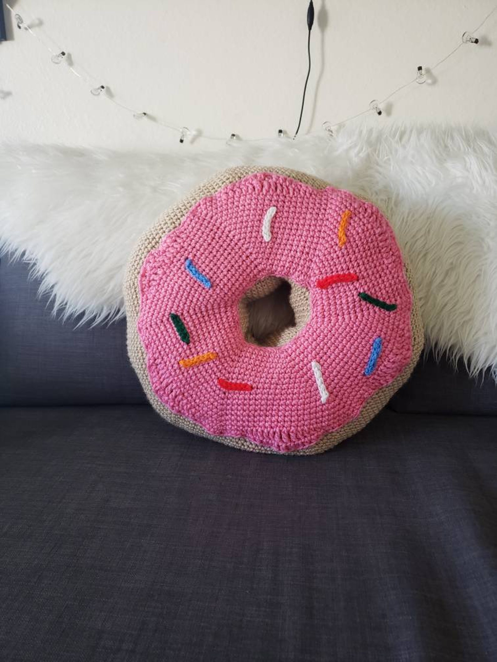 Donut Crochet Throw Pillow - Etsy