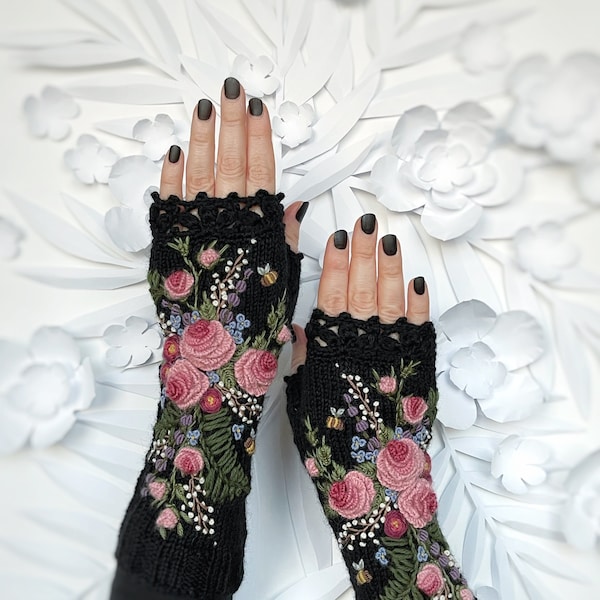 Embroidered Gloves - Etsy