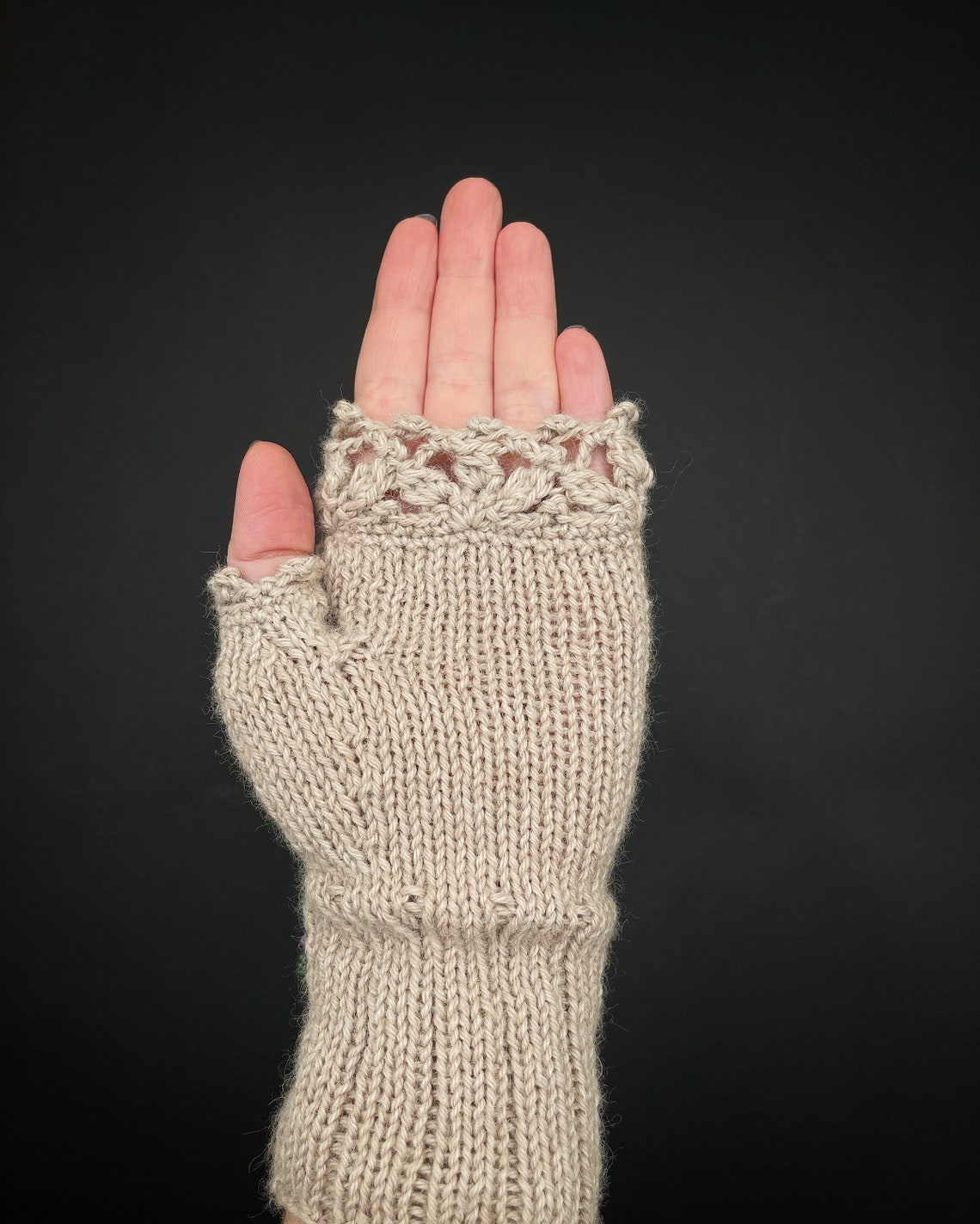 Beige Gloves With Lavender Knitted Fingerless Gloves - Etsy