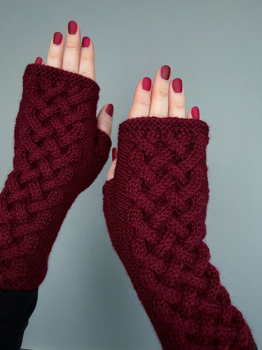 Dark Red Gloves, Hand Knitted Fingerless Gloves, Dark Red, Gloves ...