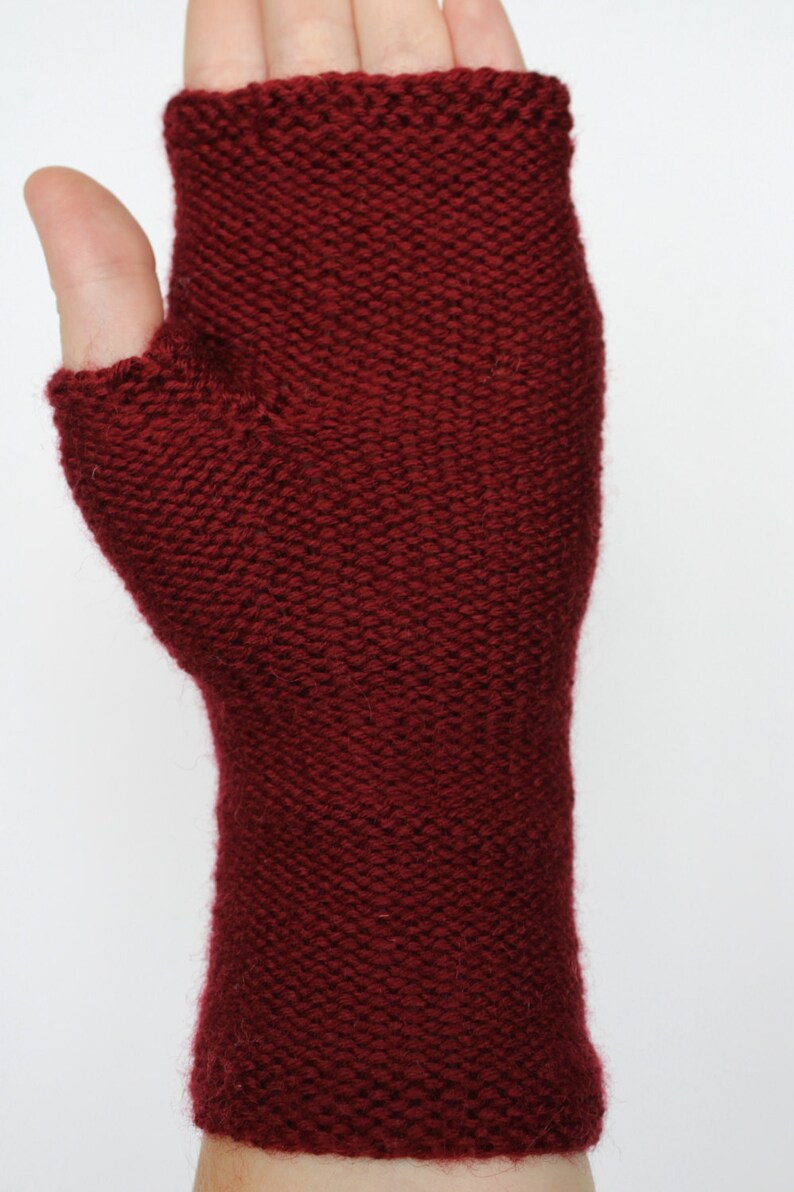 Dark Red Gloves Hand Knitted Fingerless Gloves Dark Red - Etsy