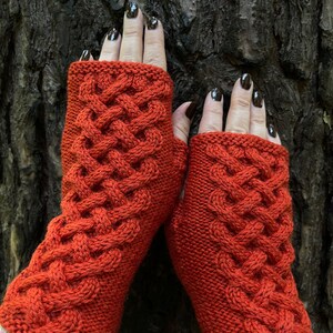 Burnt Orange Hand Knitted Fingerless Gloves, Burnt Orange Mittens, Fall ...