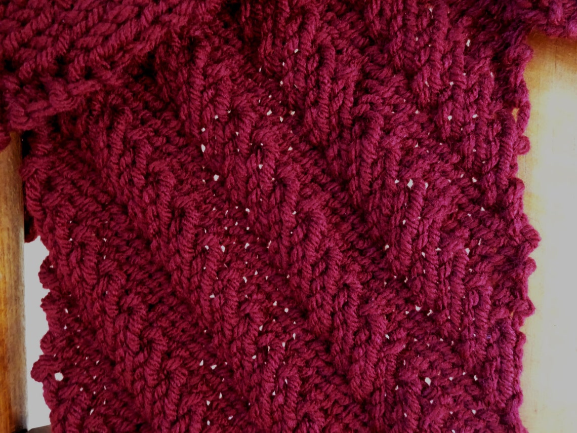 Red Diagonal Rib Scarf Hand Knit Scarf Unisex Scarf - Etsy