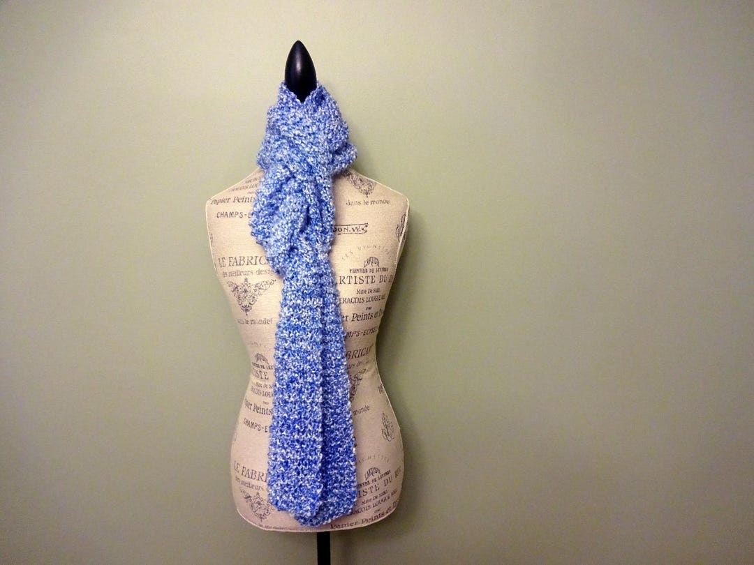Hand Knit Women's Extra Long Bright Blue Scarf, Soft Fluffy Chunky Knit ...