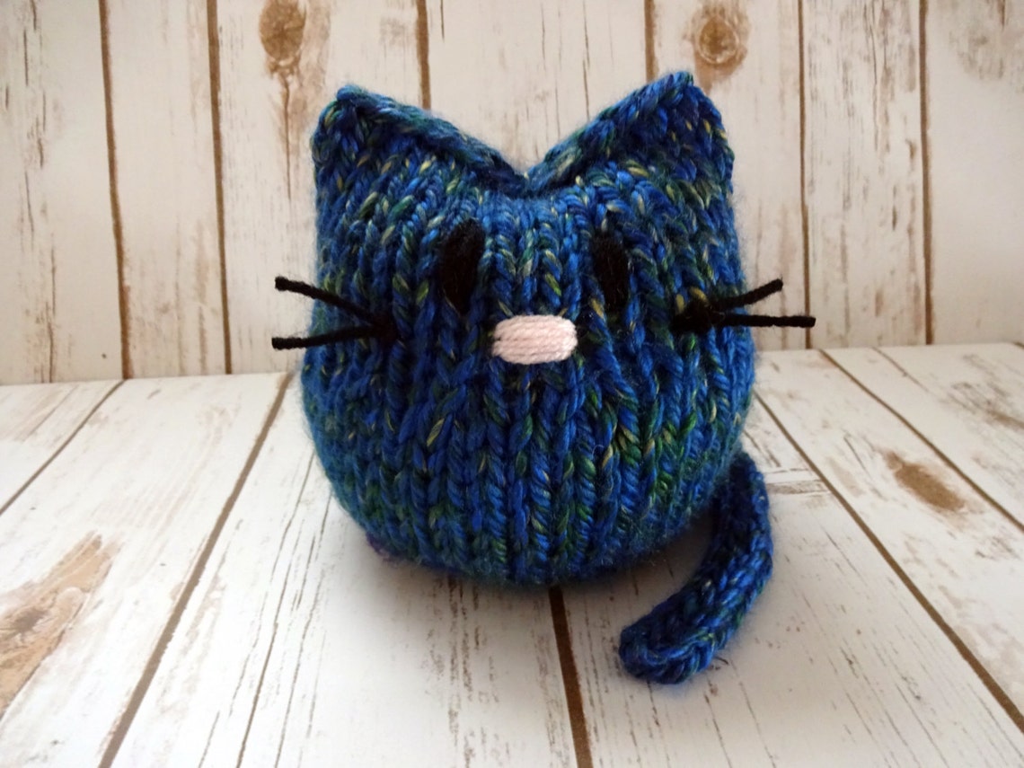 Plump Blue Stuffed Kitty Hand Knit Cat Children's - Etsy