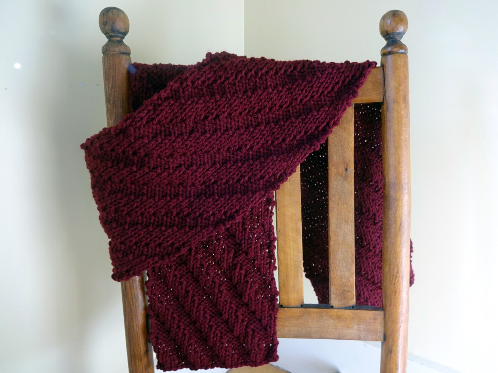 Red Diagonal Rib Scarf Hand Knit Scarf Unisex Scarf | Etsy