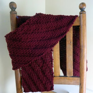 Red Diagonal Rib Scarf, Hand Knit Scarf, Unisex Scarf, Women's Scarf ...