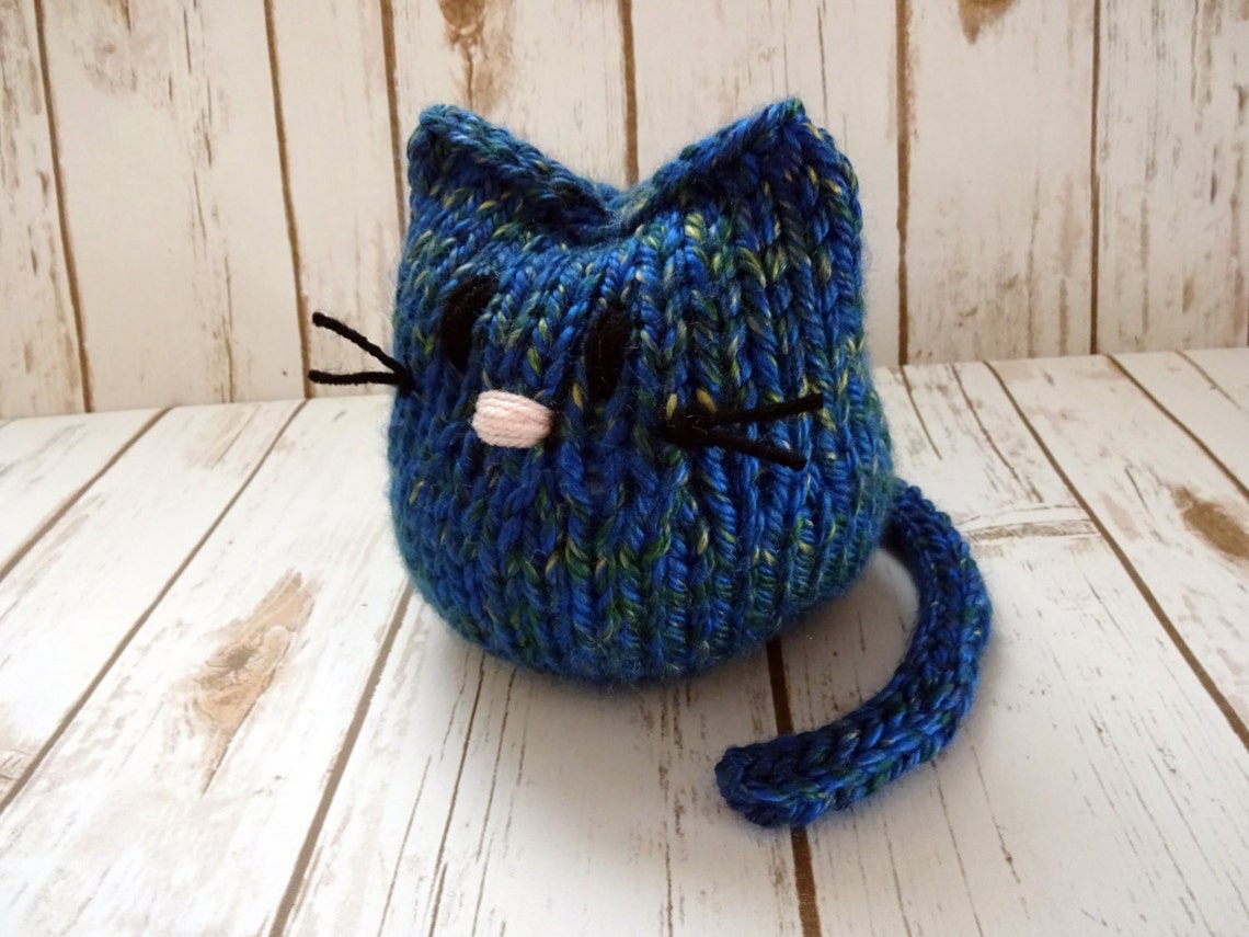 Plump Blue Stuffed Kitty Hand Knit Cat Children's - Etsy